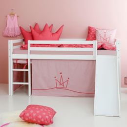 Hochbett Hoppekids "«Princess»", weiß (weiß, pale rose, weiß, weiß), B:101cm H:9cm L:208cm, Bett: 100% Massivholz, Nordische Kiefer;Rutsche: MDF;Vorhang: 100% Baumwolle, Hochbetten, Hochbett, Rutsche & Vorhang Rosa und viel Auswahl