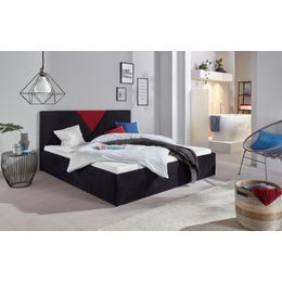 Polsterbett "Malibu", schwarz (schwarz, rot), B:192cm L:212cm, Bezug Bett: Microfaser (100% Polyester);Bonnell-Federkernmatratze: 51% Polypropylen, 39% Polyester und 10% Baumwolle;Kaltschaummatratze: 100% Polyester, Bezug abnehm- und waschbar bis 60C, Westfalia Schlafkomfort, Betten, inkl. Bettkasten bei Ausführung mit Matratze