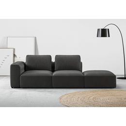 Chaiselongue RAUM.ID "Cushid", grau (anthrazit), B:273cm H:62cm T:109cm, 95% Polyester, 5% Nylon, Sofas, Modul-Sofa, bestehend aus 2-Sitzer und Hocker