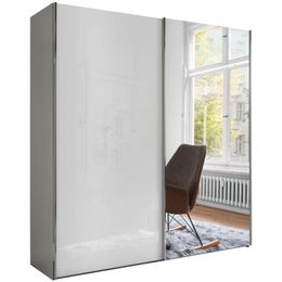 Schwebetürenschrank Wiemann "Monaco" Schränke Gr. B/H/T: 148,9 cm x 217 cm x 67 cm, 2 St., grau (kieselgrau, dekor, glas weiß, kristallspiegel) mit Glasfront sowie hochwertigen Beschlägen