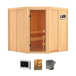 Welltime Sauna "Merkur" Saunen 9 kW-Bio-Ofen mit ext. Steuerung beige (naturbelassen) Saunen