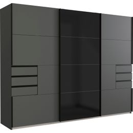 Schwebetürenschrank wimex "Barcelona" Schränke Gr. B/H/T: 270 cm x 208 cm x 65 cm, 3 St., schwarz (graphit, mitteltür glas schwarz) mit Glaselementen und Schubladen