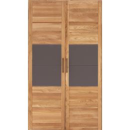 Drehtürenschrank Home Affaire "Chamara", beige (natur), B:124cm H:218cm T:65cm, Schränke, Drehtürenschrank Kleiderschrank, aus massivem Eichenholz, in unterschiedlichen Breiten, Höhe 218 cm