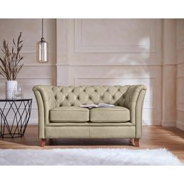 Chesterfield-Sofa Home Affaire "Reims", beige (creme), B:150cm H:76cm T:88cm, Samtoptik (100% Polyester), Sofas, mit echter Chesterfield-Knopfheftung, hochwertige Verarbeitung