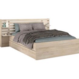 Stauraumbett Parisot "Escale", beige (157, japanische eiche nachbildung, 157, japanische eiche nachbildung, 157, japanische eiche nachbildung), B:202,8cm H:99cm L:217cm, Betten, inklusive 2 Schubkästen auf Rollen