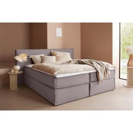 Boxspringbett "Yuma", grau (taupe), B:213cm L:213cm, 100% Polyester, LeGer Home by Lena Gercke, Komplettbetten, Boxspringbett, incl. Topper, in 4 Breiten, 3 Matratzenarten und je 2 H&auml;rtegraden
