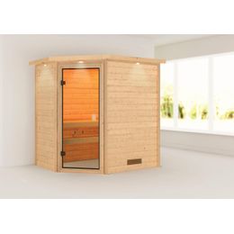 Karibu Sauna "Svea (Eckeinstieg)" Saunen inklusive Ofenschutzgitter und Tür beige (naturbelassen)