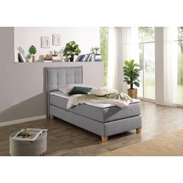 Boxspringbett Home Affaire, grau, B:110cm L:209cm, Komplettbetten, Boxspringbett, inklusive Komfortschaum-Topper
