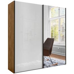 Schwebetürenschrank Wiemann "Monaco" Schränke Gr. B/H/T: 197,3 cm x 217 cm x 67 cm, 2 St., weiß (bianco, eiche, nachbildung, glas weiß, kristallspiegel) mit Glasfront sowie hochwertigen Beschlägen