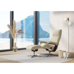 Relaxsessel stressless "View", beige (cream batick), B:91cm H:110cm T:85cm, Leder BATICK: BATICK ist ein leicht korrigiertes, durchgef&auml;rbtes und genarbtes M&ouml;belleder, bei dem die meisten Unebenheiten und Spuren in der Regel entfernt wurden., Sessel, Relaxsessel, mit Cross Base, Gr&ouml;&szlig;e S, M & L, Holzakzent Braun