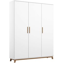 Drehtürenschrank Rauch "Carlsson" Schränke Gr. B/H/T: 136 cm x 203 cm x 53 cm, 3 St., weiß (weiß, eiche massiv)