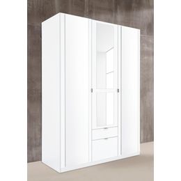 Kleiderschrank Priess, weiß, B:140cm H:193cm T:54cm, Holzwerkstoff, Schränke, Drehtürenschrank Kleiderschrank, mit gerundeten Elementen auf den Außentüren