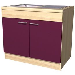 Spülenschrank Flex-Well "Portland" Schränke Gr. B/H/T: 100 cm x 86 cm x 60 cm, 2 St., lila (aubergine, akazie) (B x H T) 100 86 60 cm, inkl. Einbauspüle