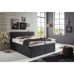 Boxspringbett, grau (anthrazit), B:196cm L:210cm, Box und Kopfteil: Strukturstoff (77% Polyester, 23% Viskose);Bezug der Obermatratze: 100% Polyester, Westfalia Schlafkomfort, Komplettbetten, Boxspringbett, wahlweise mit Bettkasten