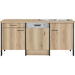 Spülenschrank Optifit "Tokio" Schränke Gr. B/H/T: 192 cm x 90,8 cm x 60 cm, 2 St., Komplettausführung, beige (wildeichefarben, eiche struktur) 192 cm breit, mit Stahlgestell, Vollauszug