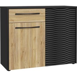 Kommode FORTE Sideboards Gr. B/H/T: 109,5 cm x 88,8 cm x 42 cm, 1, schwarz (schwarz, mauvella eiche, terra)