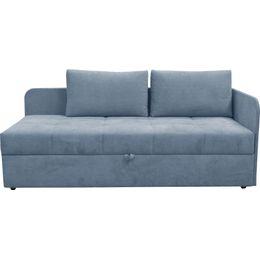 Schlafsofa Alina "Marla", blau (blaugrau xbo 26), B:205cm H:73cm T:95cm, Struktur fein XBO (100% Polyester), Sofas, Schlafsofa, inkl. Stauraum & 2 R&uuml;ckenkissen, Armlehne wahlweise links oder rechts