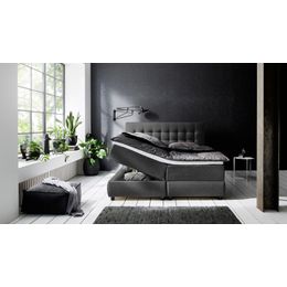 Boxbett "LILO", grau (anthrazit), B:167cm L:213cm, ATLANTIC HOME COLLECTION, Komplettbetten, Boxspringbett, inkl. Bettkasten und Topper