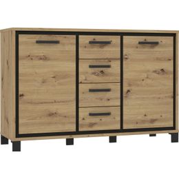 Sideboard FORTE Sideboards Gr. B/H/T: 138,4 cm x 91,2 cm x 41,5 cm, 4, schwarz (artisan eiche, eiche) Breite 138 cm