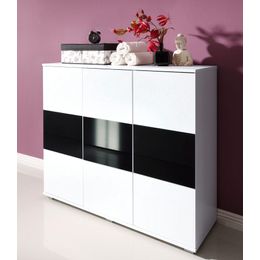 Hochkommode Priess Sideboards Gr. B: 123 cm, 3 Türen, schwarz-weiß (weiß, schwarzglas) Türkommode