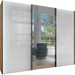 Schwebetürenschrank Wiemann "Monaco" Schränke Gr. B/H/T: 295,2 cm x 236 cm x 67 cm, 3 St., weiß (bianco, eiche, nachbildung, glas weiß, kristallspiegel) hochwertige Glas- und Spiegelfront