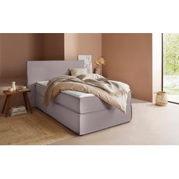 Boxspringbett "Yuma", grau (hellgrau), B:133cm L:213cm, 100% Polyester, LeGer Home by Lena Gercke, Komplettbetten, Boxspringbett, incl. Topper, in 4 Breiten, 3 Matratzenarten und je 2 H&auml;rtegraden