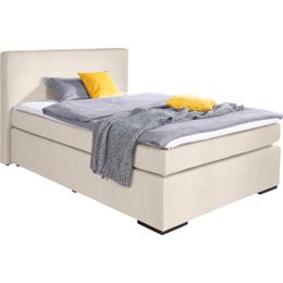 Boxspringbett Alina "Nikki", wei&szlig; (wei&szlig; xbo 1), B:153cm L:214cm, Struktur fein XBO (100% Polyester), Komplettbetten, Boxspringbett, inklusive Matratze und Topper, F&uuml;&szlig;e schwarz