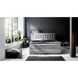 Boxbett "LILO", grau, B:147cm L:213cm, ATLANTIC HOME COLLECTION, Komplettbetten, Boxspringbett, inkl. Bettkasten und Topper