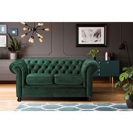 Chesterfield-Sofa Home Affaire "Chesterfield Home 2-Sitzer", grün (dunkelgrün), B:152cm H:75cm T:90cm, Luxus-Microfaser Vintageoptik (100% Polyester);Luxus-Microfaser (100% Polyester);Samtvelours (100% Polyester), Sofas, mit edler Knopfheftung und typischen Armlehnen