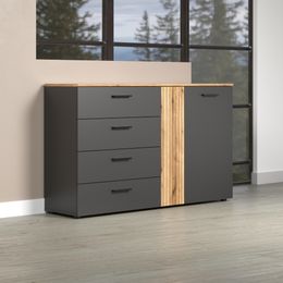 Kommode Inosign "Estepona" Sideboards Gr. B/H/T: 139 cm x 86 cm x 38 cm, 4, schwarz (anthrazit und eichefarben) Schubladenschrank in Rillenoptik mit Vollauszug-Funktion