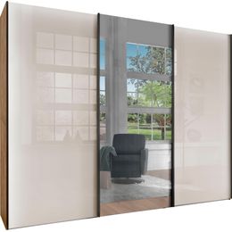 Schwebetürenschrank Wiemann "Monaco" Schränke Gr. B/H/T: 295,2 cm x 217 cm x 67 cm, 3 St., weiß (bianco, eiche, nachbildung, glas champagner, kristallspiegel) hochwertige Glas- und Spiegelfront