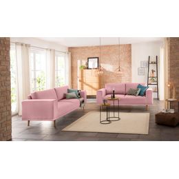 3-Sitzer Home Affaire "Lasse", rosa (ros&eacute;), B:239cm H:84cm T:89cm, Struktur fein( 100% Polyester);Filzoptik (100% Polyester);Luxus-Microfaser (100% Polyester), Sofas, im scandinavischem Stil mit Holzf&uuml;&szlig;en