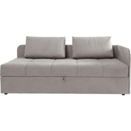 Schlafsofa Alina "Marla", grau (hellgrau eqe 29), B:205cm H:73cm T:95cm, Chenille EQE (100% Polyester), Sofas, Schlafsofa, inkl. Stauraum & 2 R&uuml;ckenkissen, Armlehne wahlweise links oder rechts