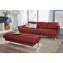 Hocker W.Schillig "softy", rot (rot r66), B:144cm H:43cm T:61cm, Chenille-Flachgewebe R66 (85% Polyester, 15% Nylon), Velourgewebe V41 (100% Polyester), Longlife Xtra-Leder Z59: Glattleder mit modischer Prägung. Hautstärke 0, 9 - 1, 1 mm, Hocker, mit dekorativer Heftung im Sitz, Füße Chrom glänzend