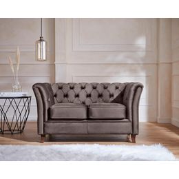 Chesterfield-Sofa Home Affaire "Reims", braun, B:150cm H:76cm T:88cm, Samtoptik (100% Polyester), Sofas, mit echter Chesterfield-Knopfheftung, hochwertige Verarbeitung