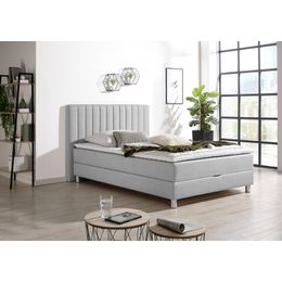 Boxbett Maintal, grau, B:154cm L:206cm, Komplettbetten, Boxspringbett, mit Bettkasten und Kaltschaum-Topper