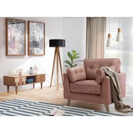 Sessel Home Affaire "Copenhagen", lila (beere), B:92cm H:88cm T:87cm, Struktur weich (100% Polyester);Samtoptik (100% Polyester), Sessel, Einzelsessel, feiner Keder, Kopfheftung im Rücken und Armlehnkissen