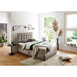 Boxbett "LILO", braun (hellbraun), B:127cm L:213cm, ATLANTIC HOME COLLECTION, Komplettbetten, Boxspringbett, inkl. Bettkasten und Topper