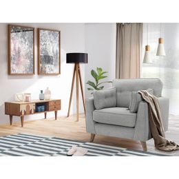 Sessel Home Affaire "Copenhagen", grau (hellgrau), B:92cm H:88cm T:87cm, Struktur weich (100% Polyester);Samtoptik (100% Polyester), Sessel, Einzelsessel, feiner Keder, Kopfheftung im Rücken und Armlehnkissen