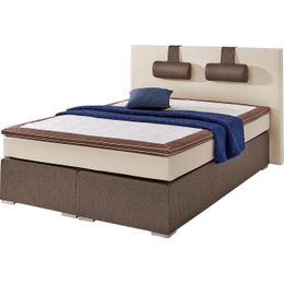 Boxspringbett "Rick", braun (2 (=braun, beige)), Liegefl&auml;che B/L: 140cm x 200cm, kein H&auml;rtegrad, Bonnell-Federkernmatratze, Das Kopfteil, die Obermatratze, die untere Box, die Nackenkissen und der Topper des Schlafzimmerm&ouml;bels sind mit Strukturstoff (65% Polypropylen, 35% Polyester);Jersey Vlies aus 100% Polyester;Spiegelfl&auml;che des Toppers aus 100% Polyester, ATLANTIC HOME COLLECTION, Komplettbett
