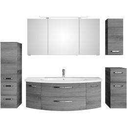 Badmöbel-Set SAPHIR "Serie 4010 5-teilig Keramik-Waschtisch mit LED-Spiegelschrank" Kastenmöbel-Sets Gr. B/H/T: 204 cm x 200 cm x 49,5 cm, grau (graphit struktur quer nachbildung) Bad Set mit Unterschrank, Hängeschrank, Midischrank, inkl. Türdämpfer