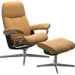 stressless "Consul" Set, Relaxsessel mit Hocker, mit Hocker, mit Cross Base, Gr&ouml;&szlig;e S, M & L, Holzakzent Schwarz