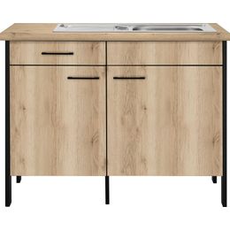 Spülenschrank Optifit "Tokio" Schränke Gr. B/H/T: 118 cm x 90,8 cm x 60 cm, 2 St., Komplettausführung, beige (wildeichefarben, eiche struktur) 118 cm breit, mit Stahlgestell, Vollauszug