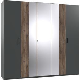 Drehtürenschrank wimex "Kreta" Schränke Gr. B/H/T: 225 cm x 208 cm x 58 cm, 5 St., schwarz (graphit, flagstaff eiche nachbildung) mit Spiegeltüren, 225cm breit