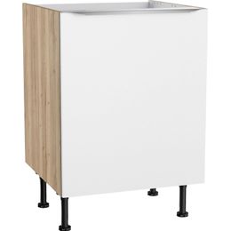 Spülenschrank Optifit "Aken" Schränke Gr. B/H/T: 60 cm x 87 cm x 58,4 cm, weiß (weiß, wildeiche nachbildung)