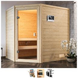 Welltime Sauna "Juli" Saunen 3,6-kW-Plug & Play Ofen mit ext. Steuerung Gr. Saunaofen, externe Steuerung, 3,6 kW, beige (naturbelassen)