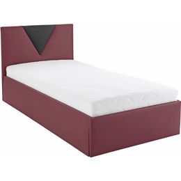 Polsterbett "Malibu", rot (rot, schwarz), B:132cm L:212cm, Bezug Bett: Kunstleder;Bonnell-Federkernmatratze: 51% Polypropylen, 39% Polyester und 10% Baumwolle;Kaltschaummatratze: 100% Polyester, Bezug abnehm- und waschbar bis 60C, Westfalia Schlafkomfort, Betten, inkl. Bettkasten bei Ausführung mit Matratze
