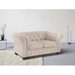 Chesterfield-Sofa Home Affaire "Chesterfield 2-Sitzer B/T/H: 150/89/74 cm", beige (creme), B:150cm H:74cm T:89cm, Struktur (100% Polyester), Sofas, mit hochwertiger Knopfheftung, auch in Leder