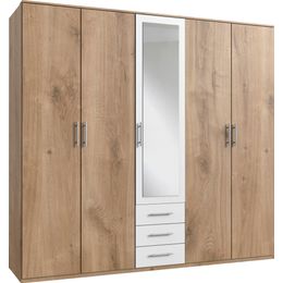 Kleiderschrank wimex "Ben" Schränke Gr. B/H/T: 225 cm x 210 cm x 58 cm, 5 St., braun (plankeineiche nachbildung, absetzung weiß) mit jeweils drei Schubkästen