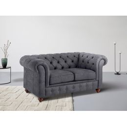 Chesterfield-Sofa Home Affaire "Chesterfield 2-Sitzer B/T/H: 150/89/74 cm", grau (anthrazit), B:150cm H:74cm T:89cm, Struktur (100% Polyester), Sofas, mit hochwertiger Knopfheftung, auch in Leder